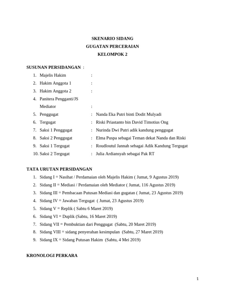 Skenario Sidang Perdata Fix | PDF | Ilmu Sosial | Hukum