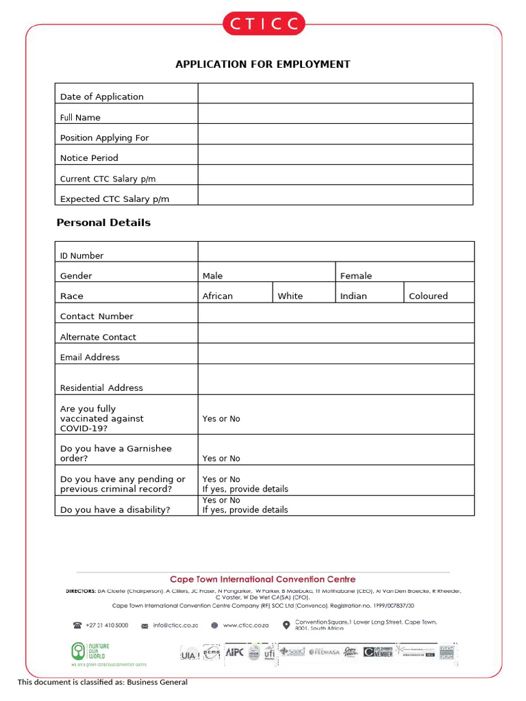 CTICC External Application Form 2024 | PDF | Employment | Justice