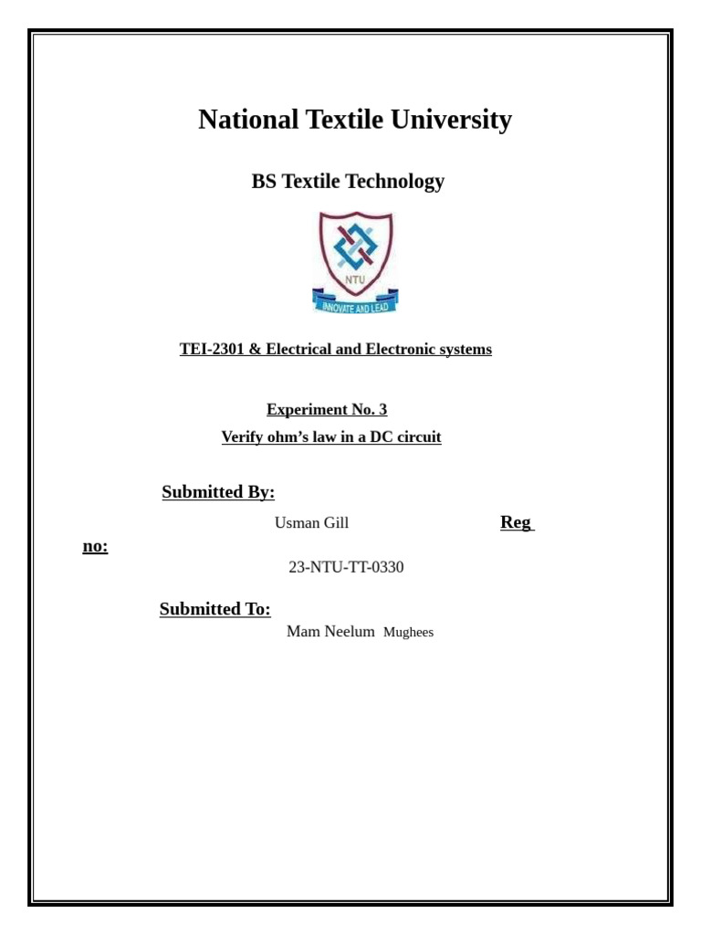Lab No 3 Usman Shakoor | PDF | Resistor | Voltage