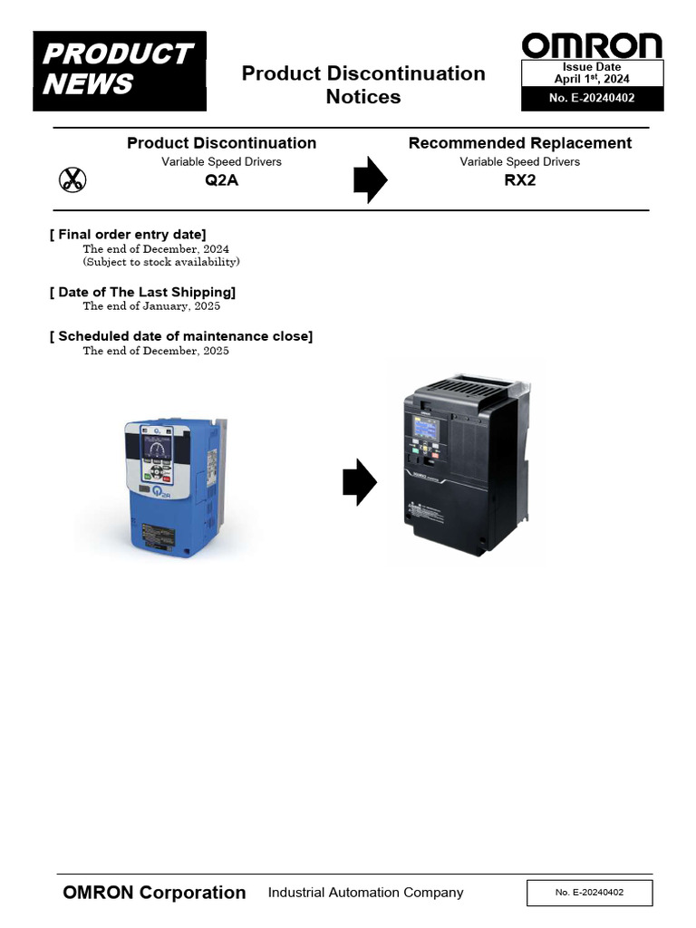 Q2a Variable Speed Drivers (Europe Only) Discontinuation Notice en | PDF