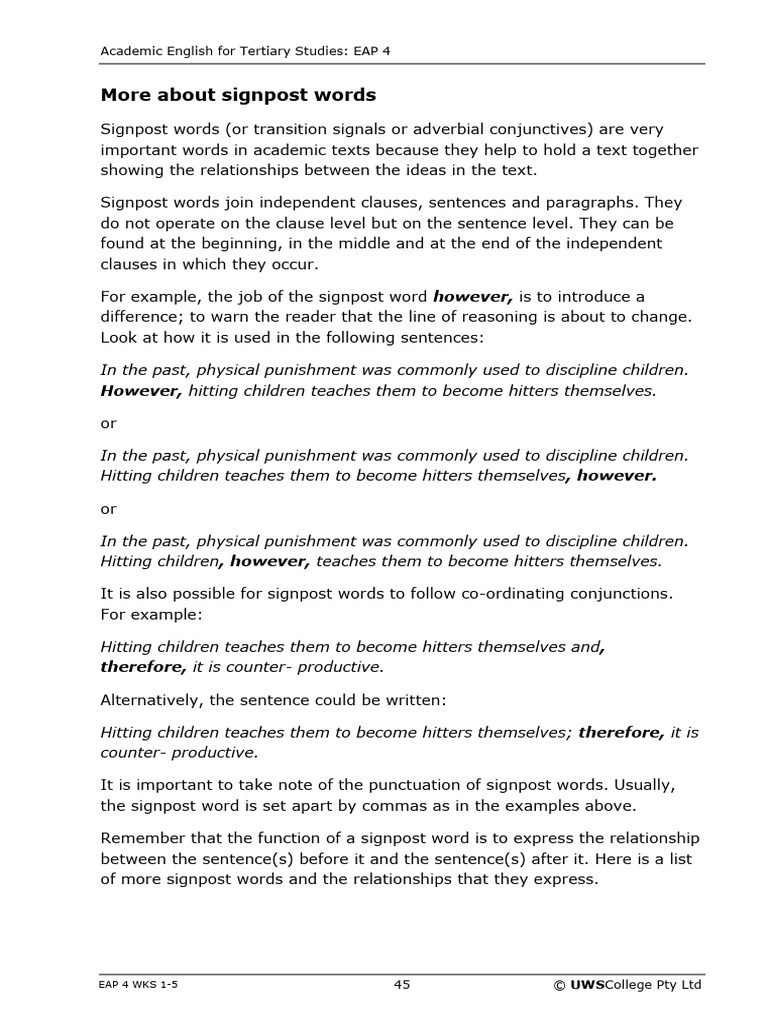 Academic English Signposts Guide | PDF | Sentence (Linguistics) | Grammar