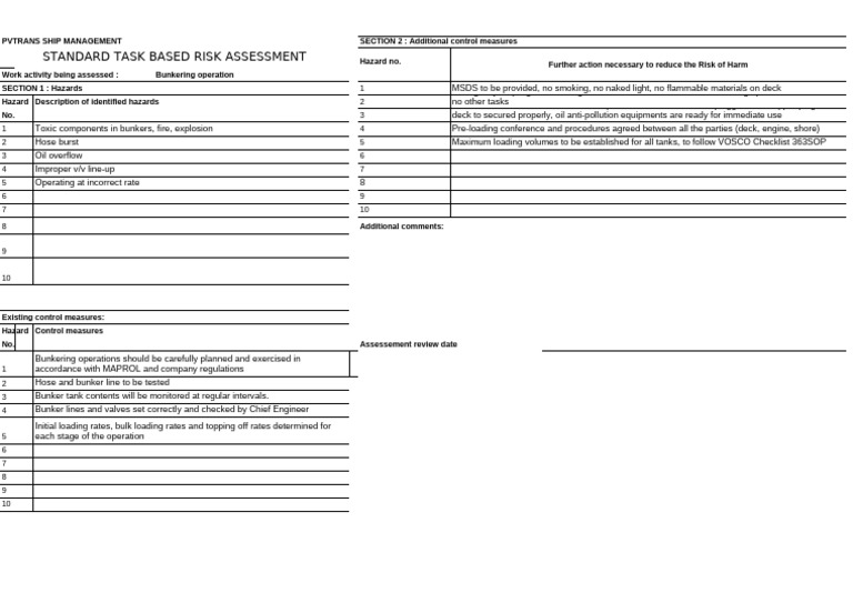 Risk Assessment-Bunkering Operation - 1 | PDF | Hazards | Occupational ...