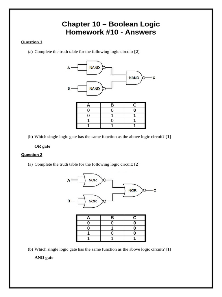 Chapter 10 - Boolean Logic Homework #10 - Answers | PDF | Logic Gate | Computer Engineering