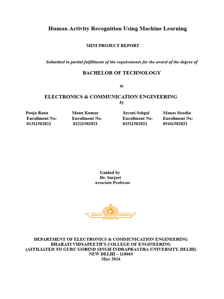 Human Activity Recognition Using Machine Learning: Bachelor of Technology | PDF | Deep Learning ...