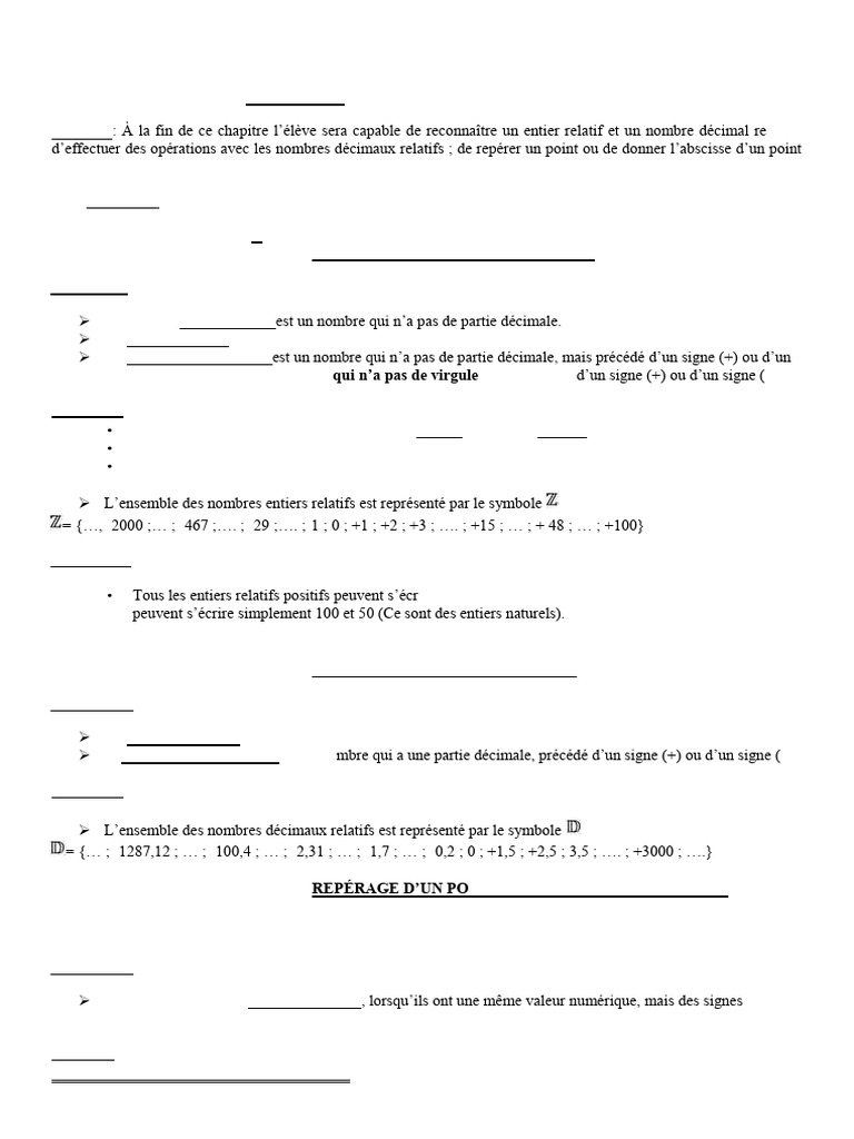 Nombres Décimaux Relatifs en Mathématiques | PDF | Entier relatif ...