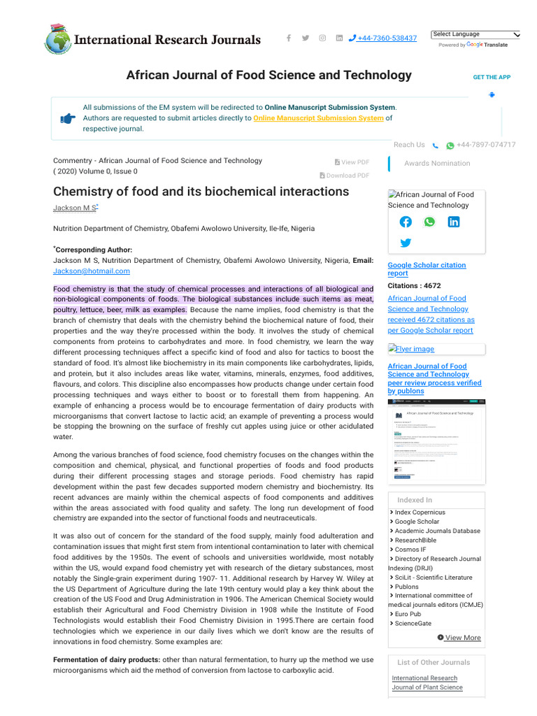Chemistry of Food and Its Biochemical Interactions | PDF | Chemistry