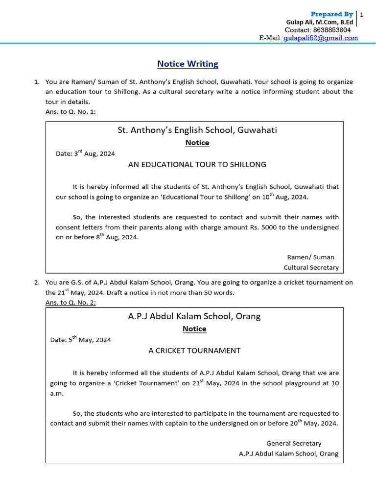 School Notice Writing Guide | PDF