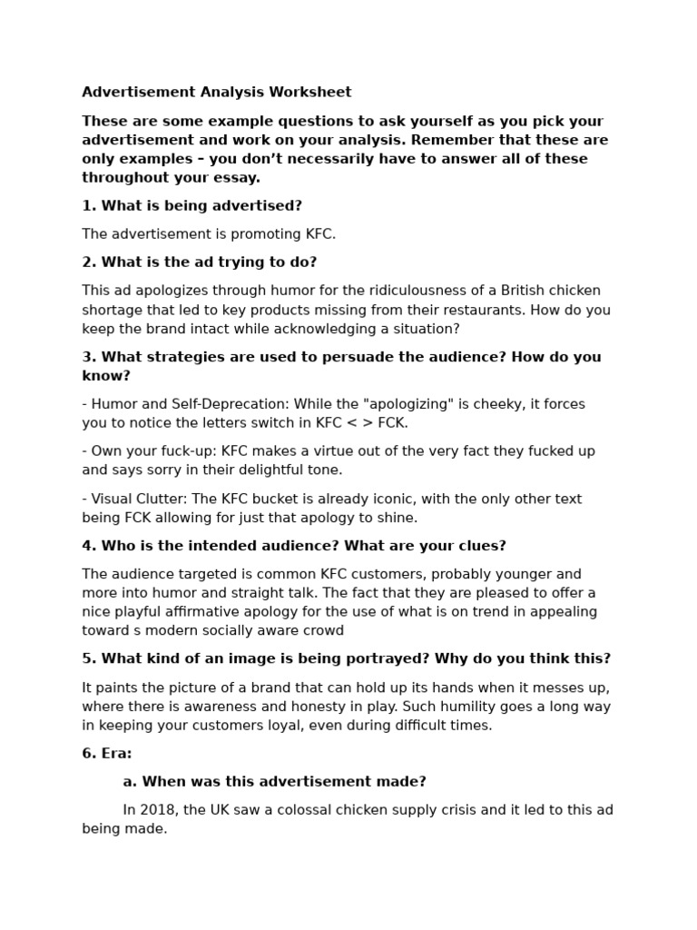 Advertisement Analysis Worksheet | PDF | Advertising | Brand