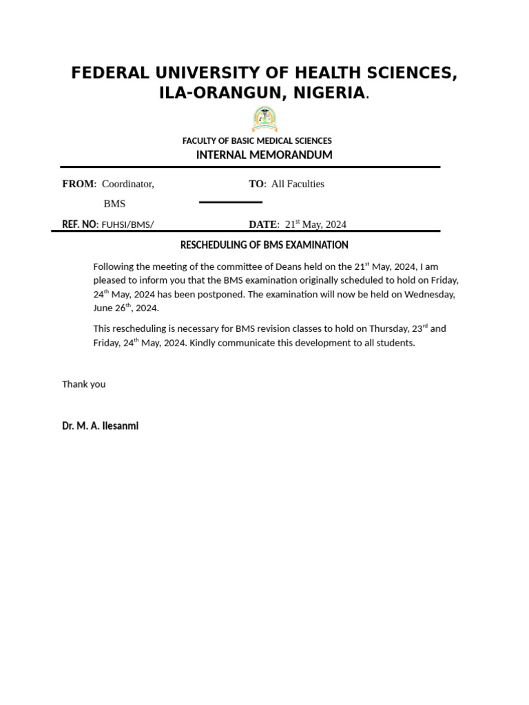BMS Exam Rescheduled Notice | PDF