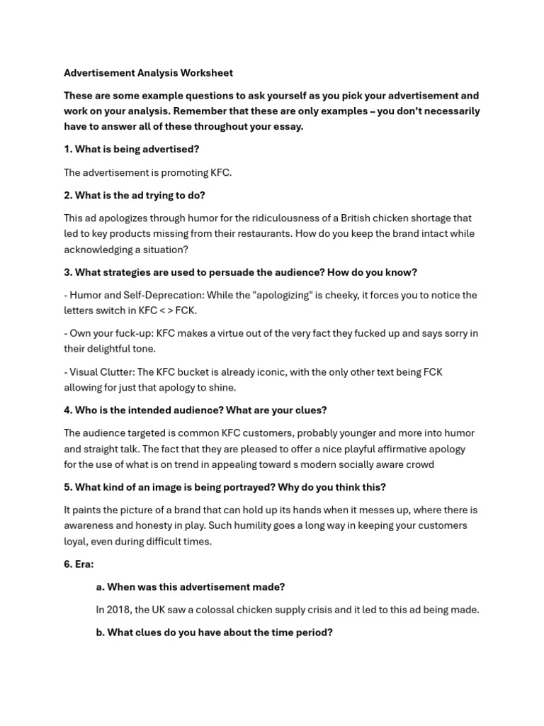 Advertisement Analysis Worksheet Guide | PDF | Advertising | Brand