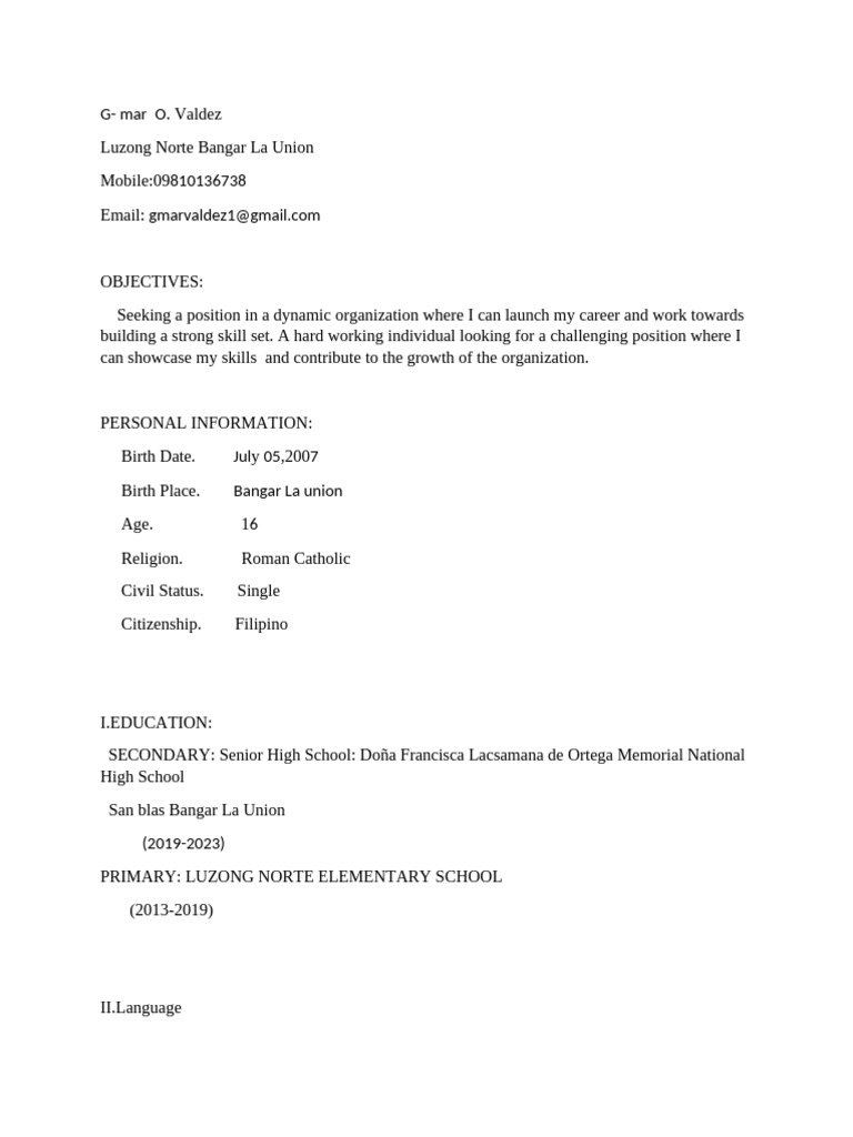Resume of G- mar O. Valdez | PDF