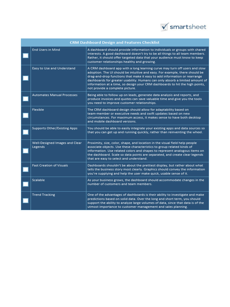 IC-CRM Dashboard Design Checklist | PDF | Business