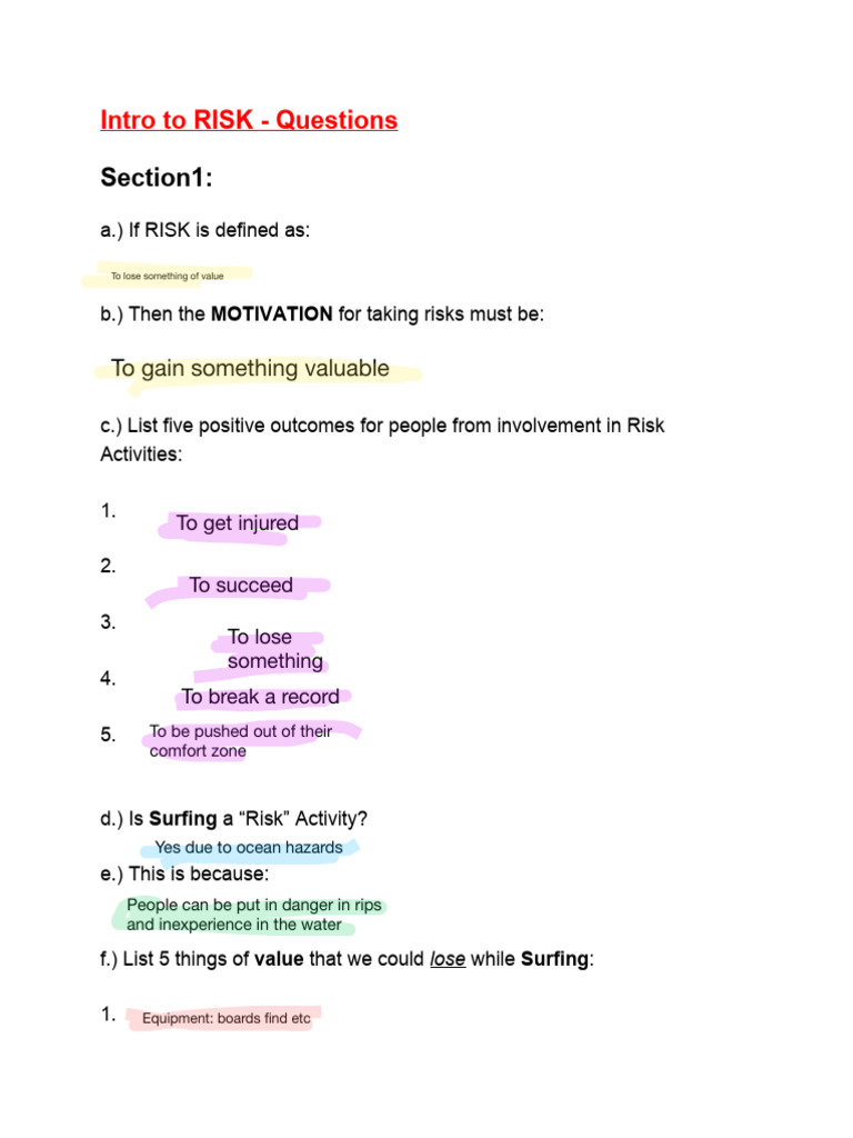 Edited - Intro To RISK Questions - Bradley Cornwell | PDF
