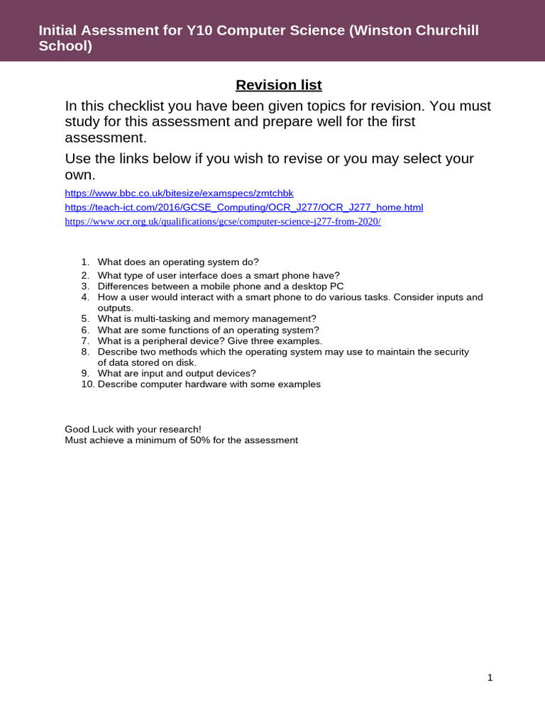 Initial Assessment Revision List - Computer Science | PDF | Business ... Initial Assessment Revision List - Computer Science | PDF | Business ...