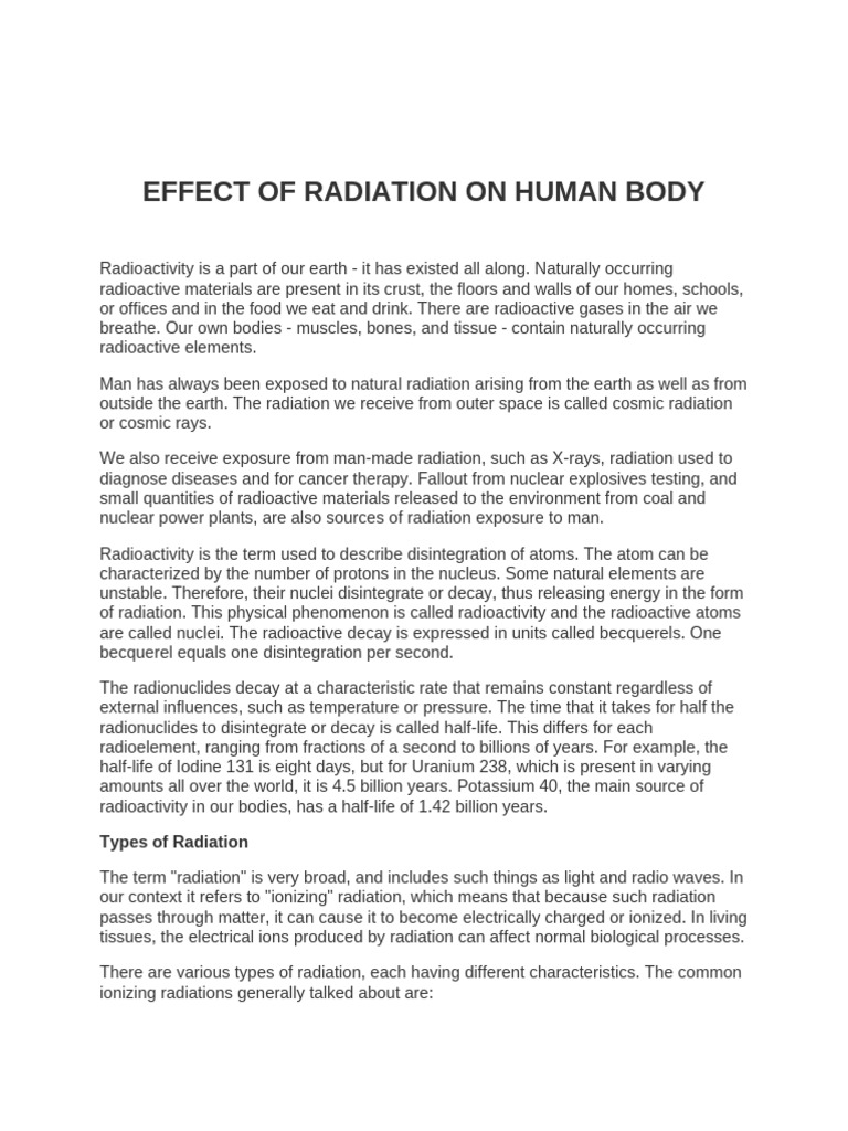 Effect of Radiation On Human Body | PDF | Radioactive Decay | Radiation