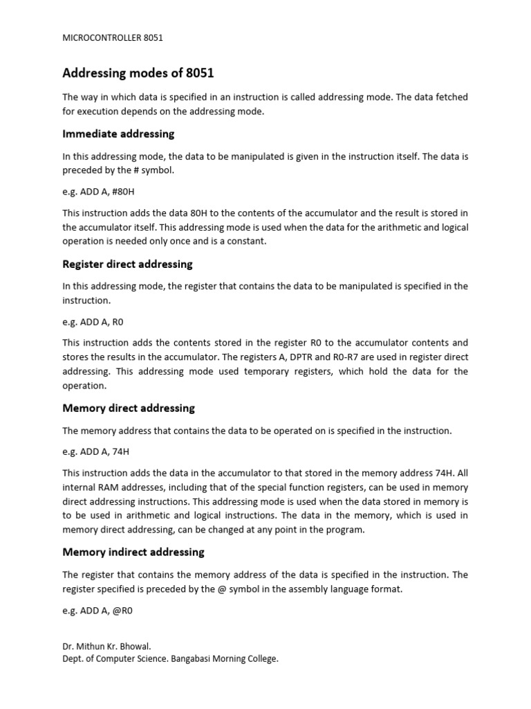 8051 Addressing Mode | PDF | Computer Engineering | Central Processing Unit