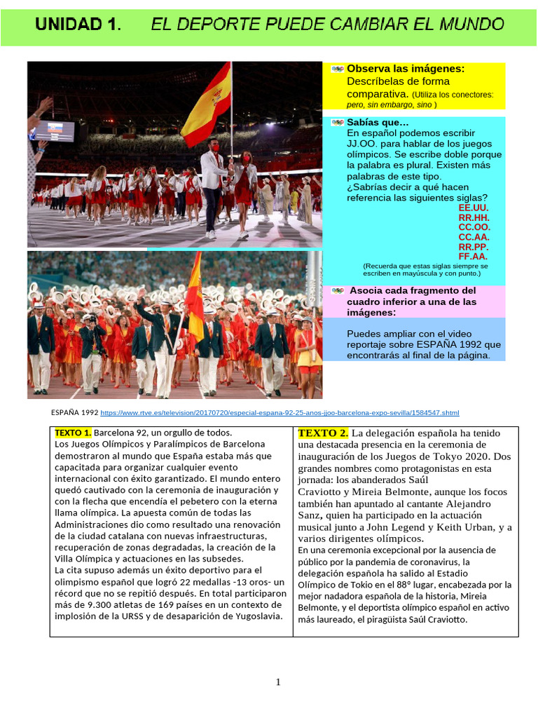 Unidad 1 El Deporte Tiene El Poder de Cambiar El Mundo | PDF | Deportes ...