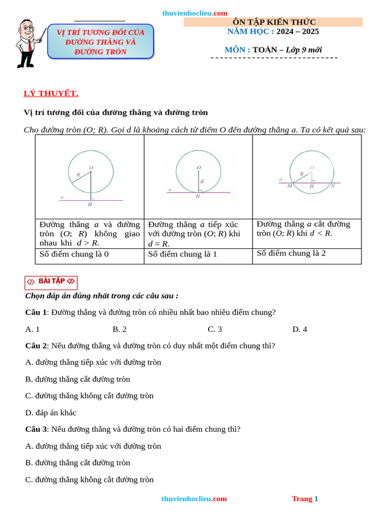 2 PBT Vi Tri Tuong Doi Cua Duong Thang Va Duong Tron | PDF