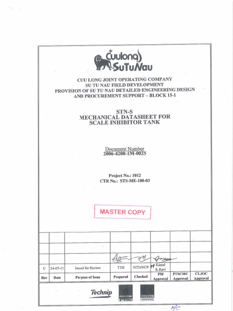 2006-4200-1M-0025 Rev C STN-S Mechanical DS For Scale Inhibitor Tank - NC | PDF