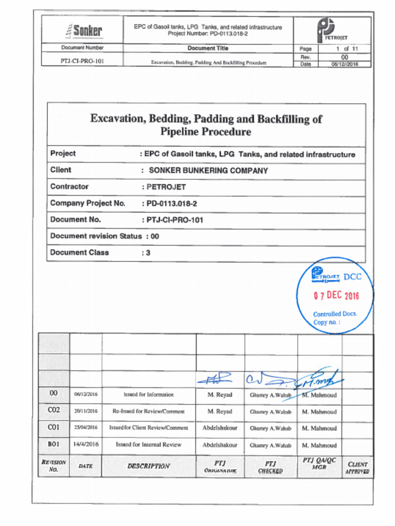 PTJ-CI-PRO-101 - Excavation, Bedding, Padding & Backfilling Procedure ...
