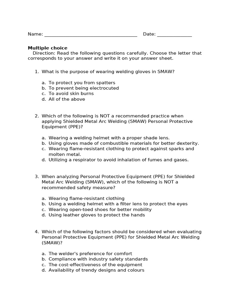 WRITTEN TEST About SMAW | PDF | Welding | Construction