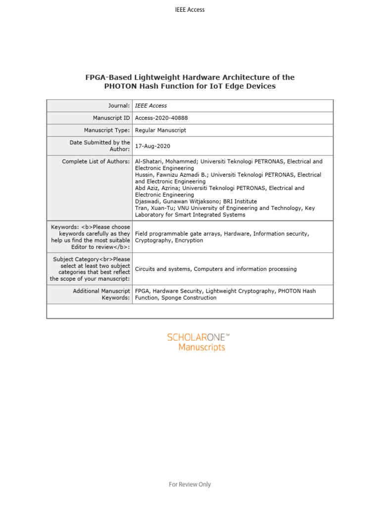 FPGA Architecture for PHOTON Hash in IoT | PDF | Field Programmable ...