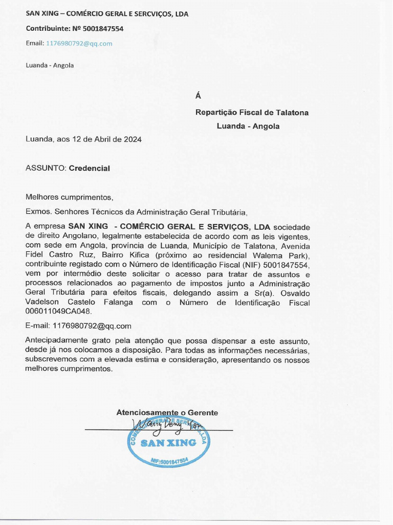 San Xing - Comércio - Carta Agt | PDF