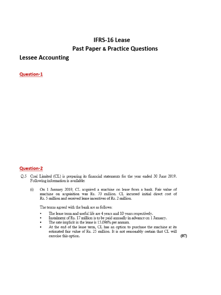 IFRS-16 Past Papers by Zubair Saleem | PDF | Lease | Balance Sheet