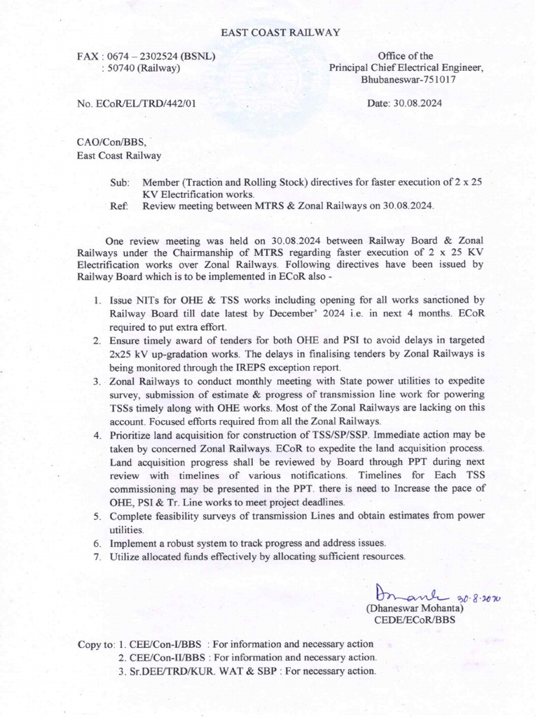 MTRS Directives For Faster Execution of 2x 25 KV Works | PDF
