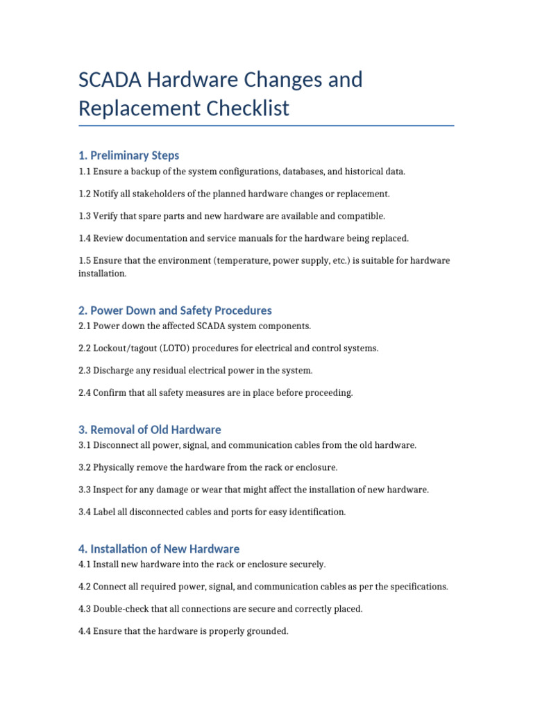 SCADA Hardware Changes Replacement Checklist | PDF | Science ...