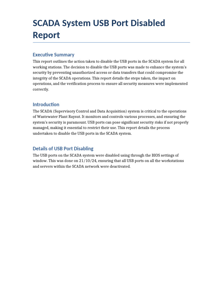 SCADA USB Port Disabled Report | PDF | Security | Computer Security