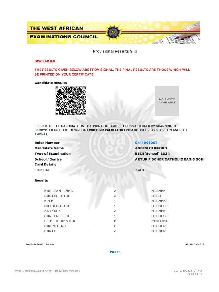 WAEC Candidate EResults | PDF