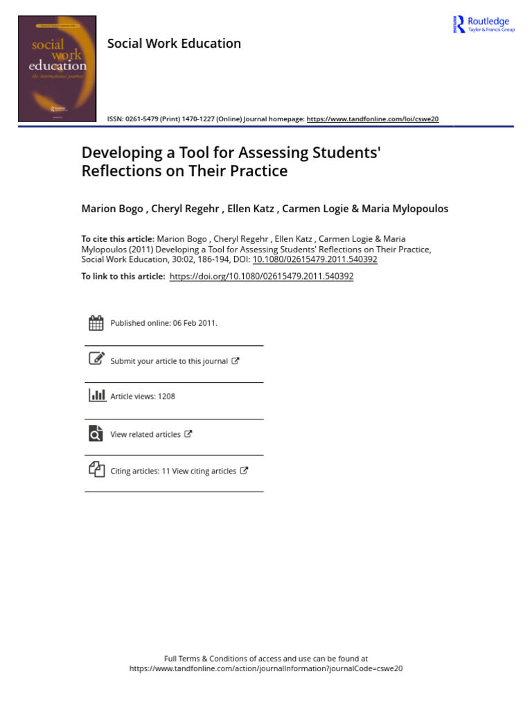 Developing A Tool For Assessing Students Reflections On Their Practice ...