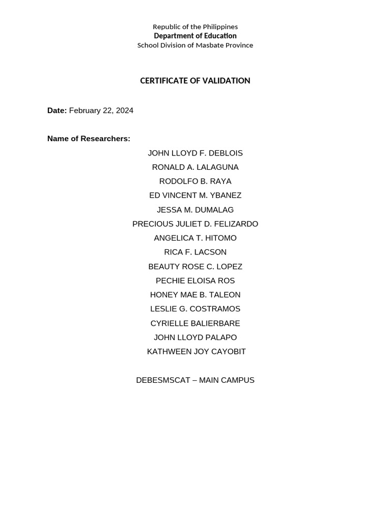 Certificate of Validation | PDF