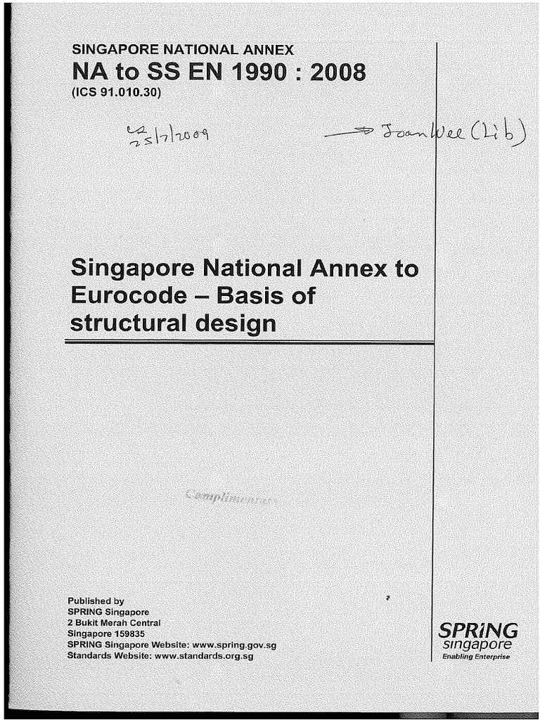 NA To SS EN 1990 2008 Singapore National Annex To Eurocode - Basis of Structural Design | PDF