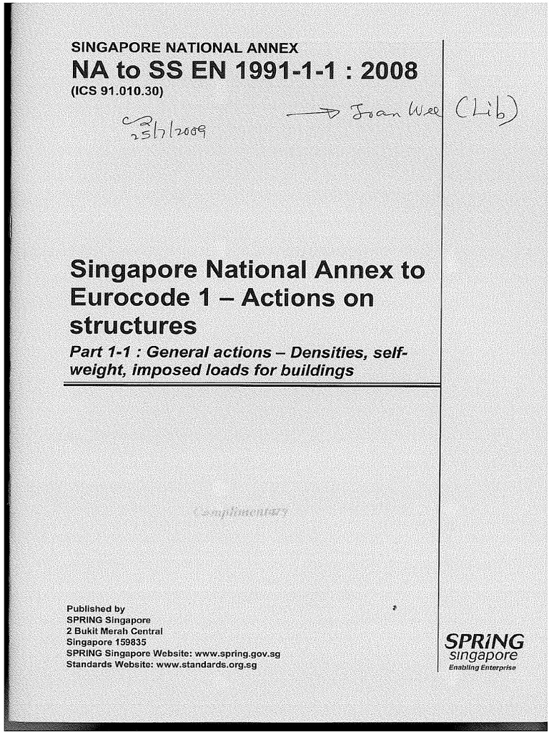 NA To SS EN 1991-1-1 2008 Singapore National Annex To Eurocode 1 - Actions On Structures Part 1 ...
