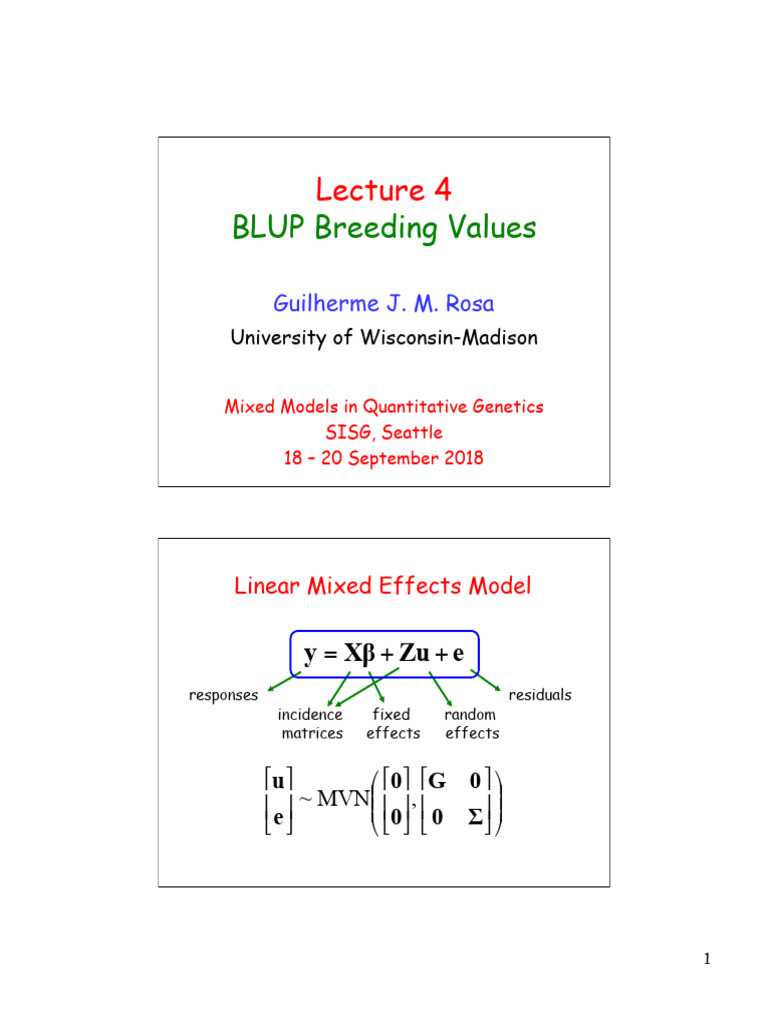 BLUP Breeding Values - Quantitative Genetics - WSU Lecture | PDF ...