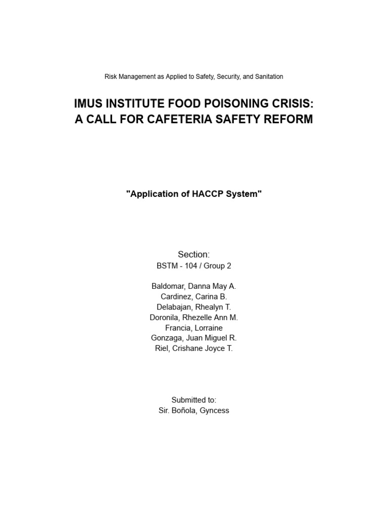 Rmass Haccp Plan BSTM - 104 Group 2 | PDF | Hazard Analysis And Critical Control Points | Food ...