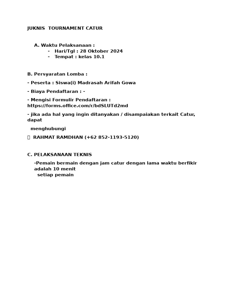 Juknis Tournament Catur | PDF
