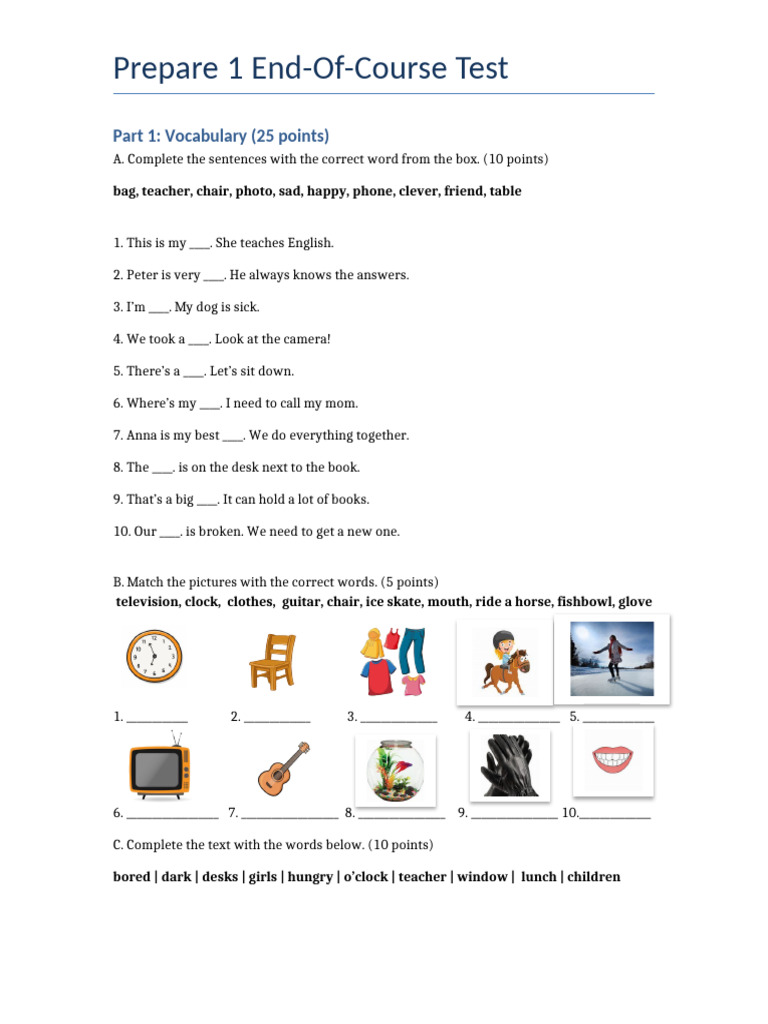 A1 Level English Test | PDF