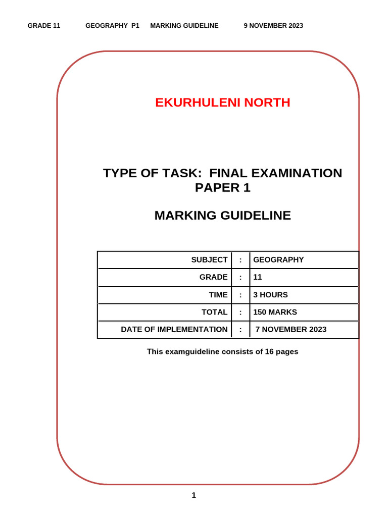 Grade 11 Geography P1 Marking Guidelines | PDF | Wound | Earth Sciences