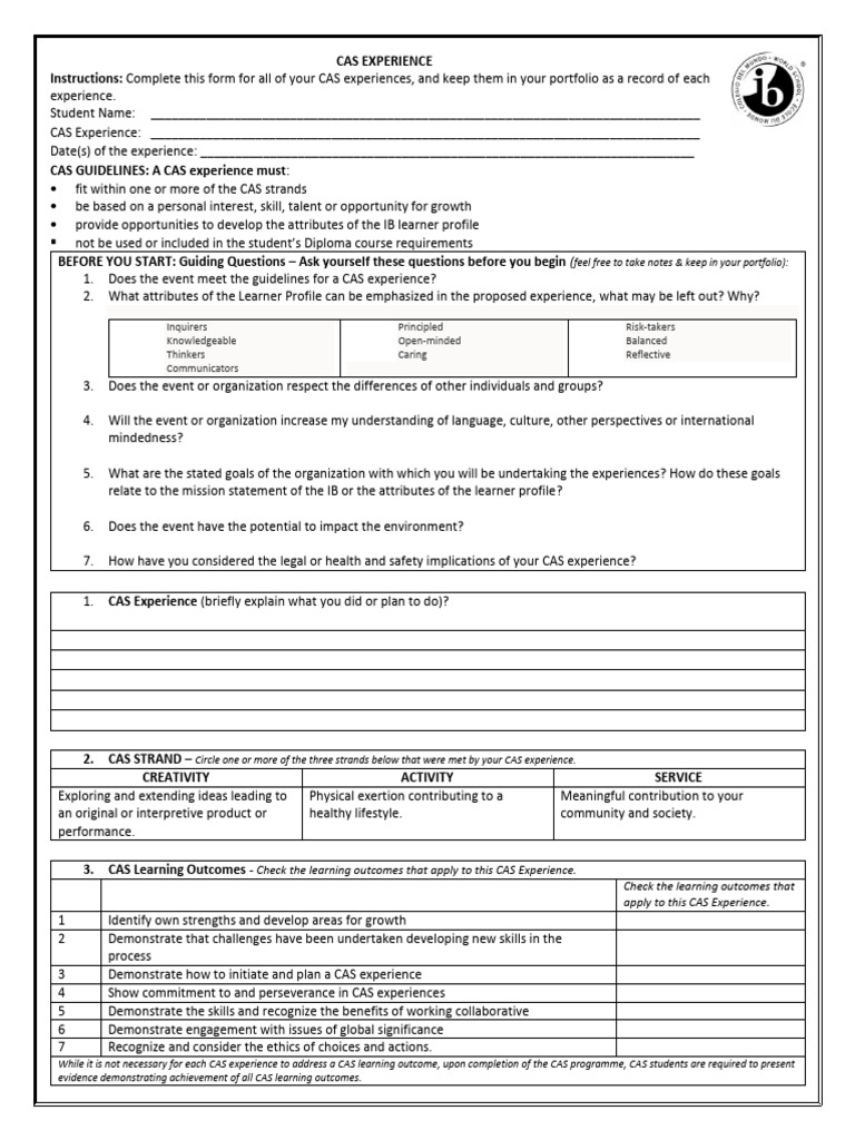 CAS Experience Documentation Form | PDF | Learning | Cognition