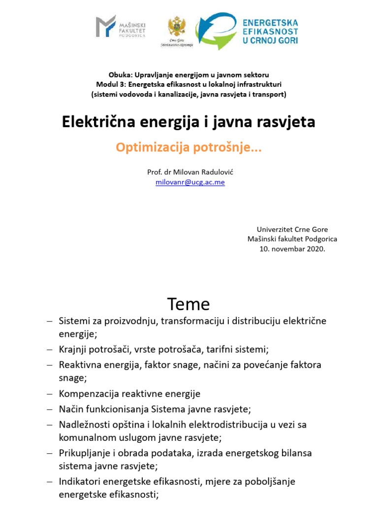 01 Energetska Efikasnost Elektricna Energija I Javna Rasvjeta | PDF