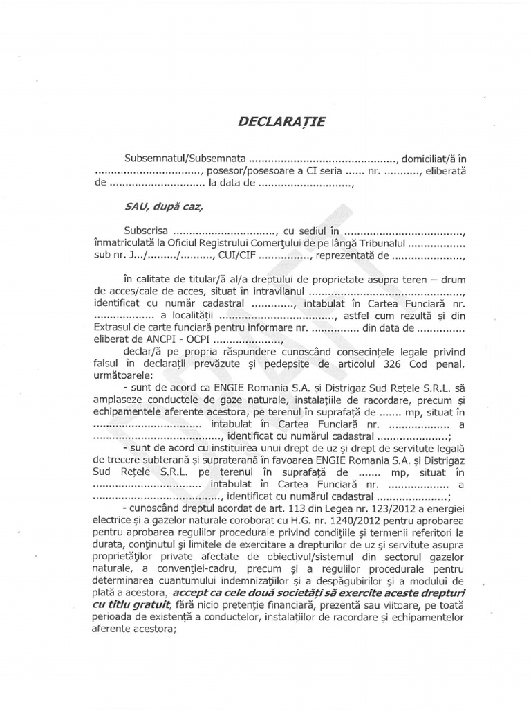Declaratie Instituire Uz Si Servitute | PDF