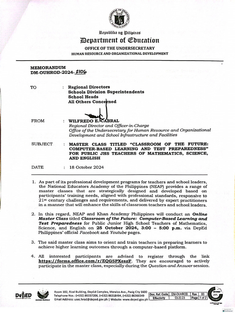 Memo Master Class On Classroom of The Future Computer Based Learning ...