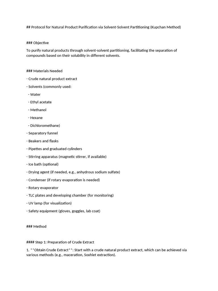 Protocol For Natural Product Purification Via Solvent | PDF | Thin Layer Chromatography | Solvent