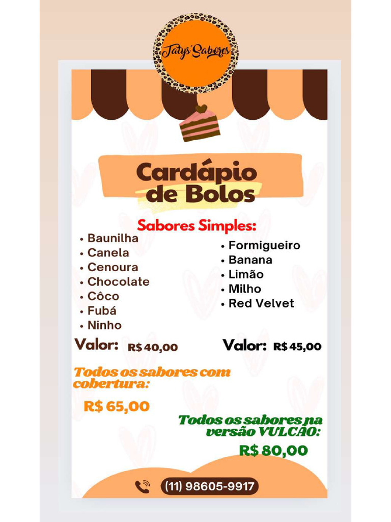 Cardápio de Bolos | PDF