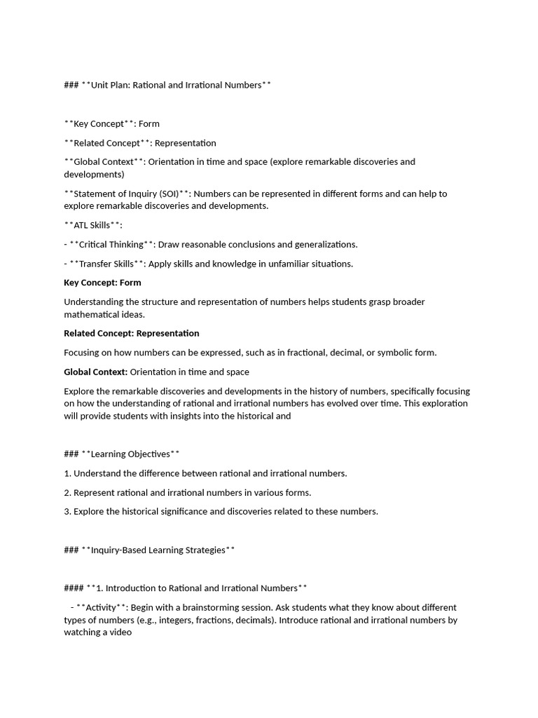 Here Is A Comprehensive Plan For An Inquiry | PDF | Numbers | Rational ...