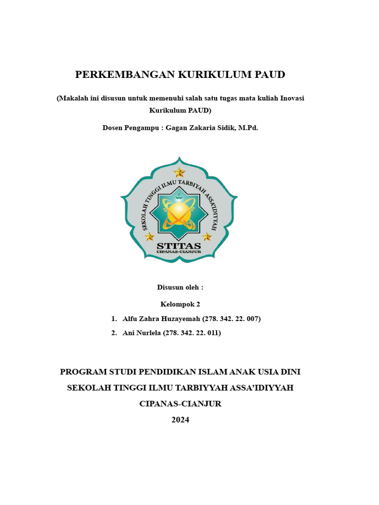 Perkembangan Kurikulum PAUD di Indonesia | PDF | Karier & Perkembangan ...