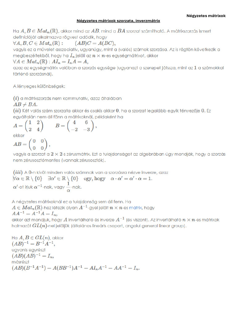 Négyzetes Mátrixok | PDF